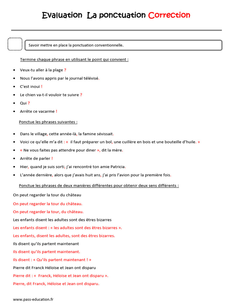 Évaluation de la Ponctuation CM2 | PDF
