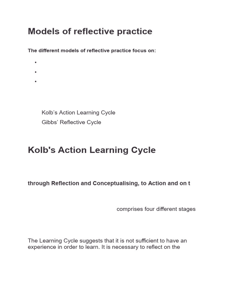 Models of Reflective Practice | PDF | Reflective Practice | Thought