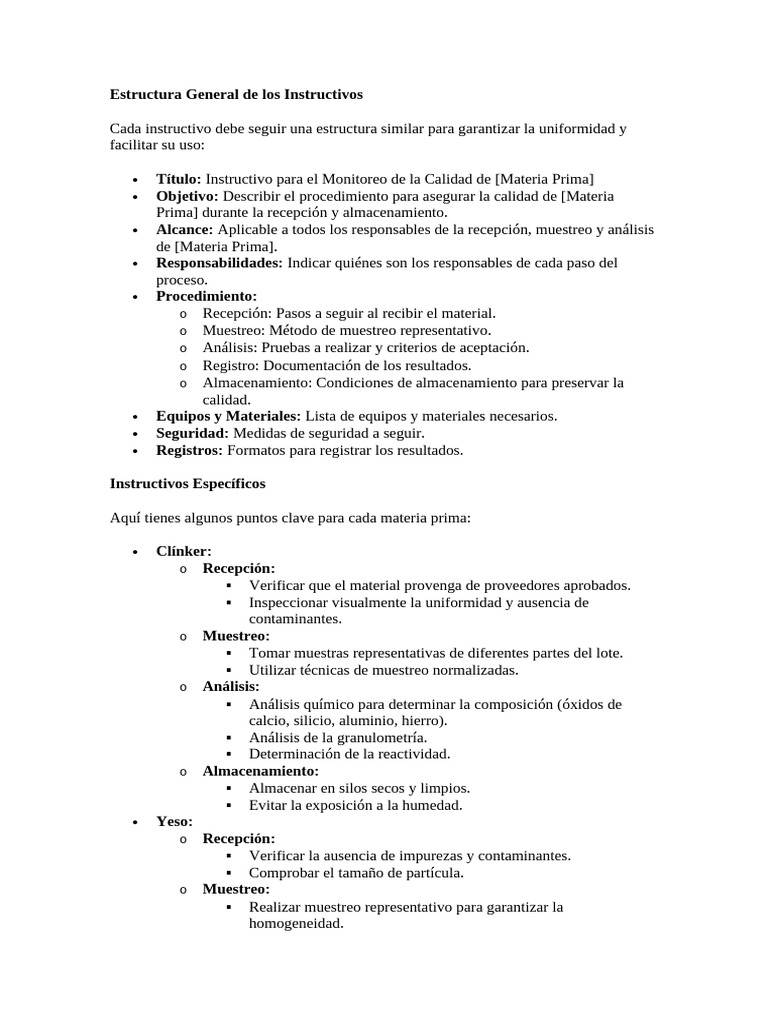 Estructura General de Los Instructivos | PDF | Muestreo (Estadísticas) | Yeso