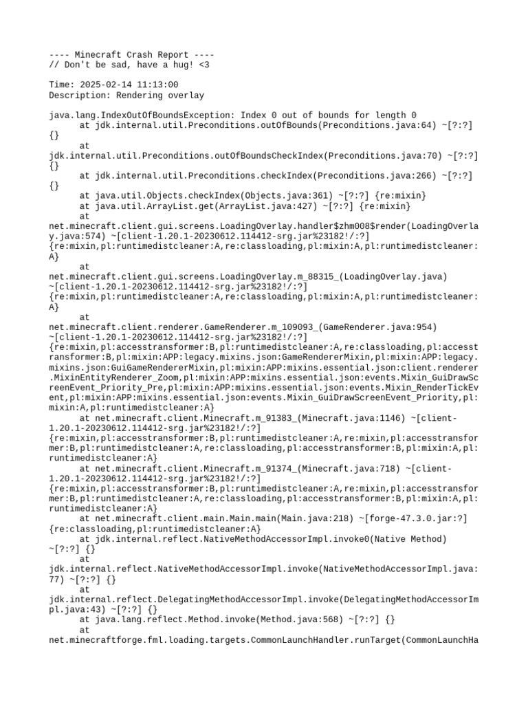 Minecraft Crash: Loading Overlay Error | PDF