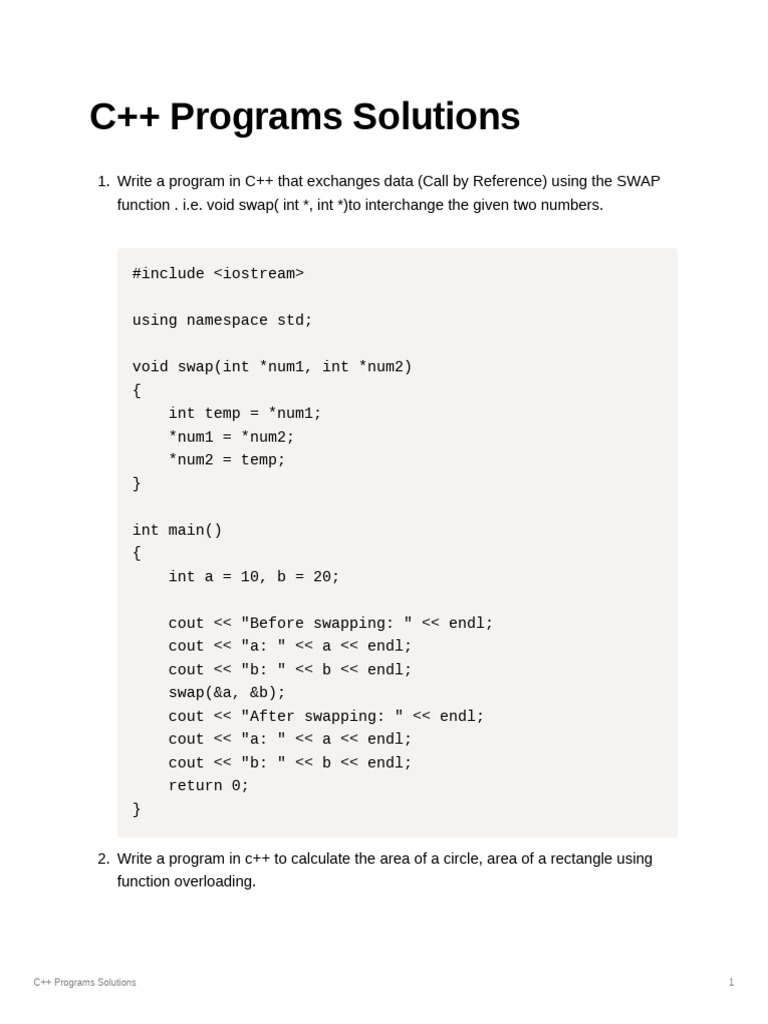 C++ Programs Solutions (Practicals) | PDF | Integer (Computer Science) | C++