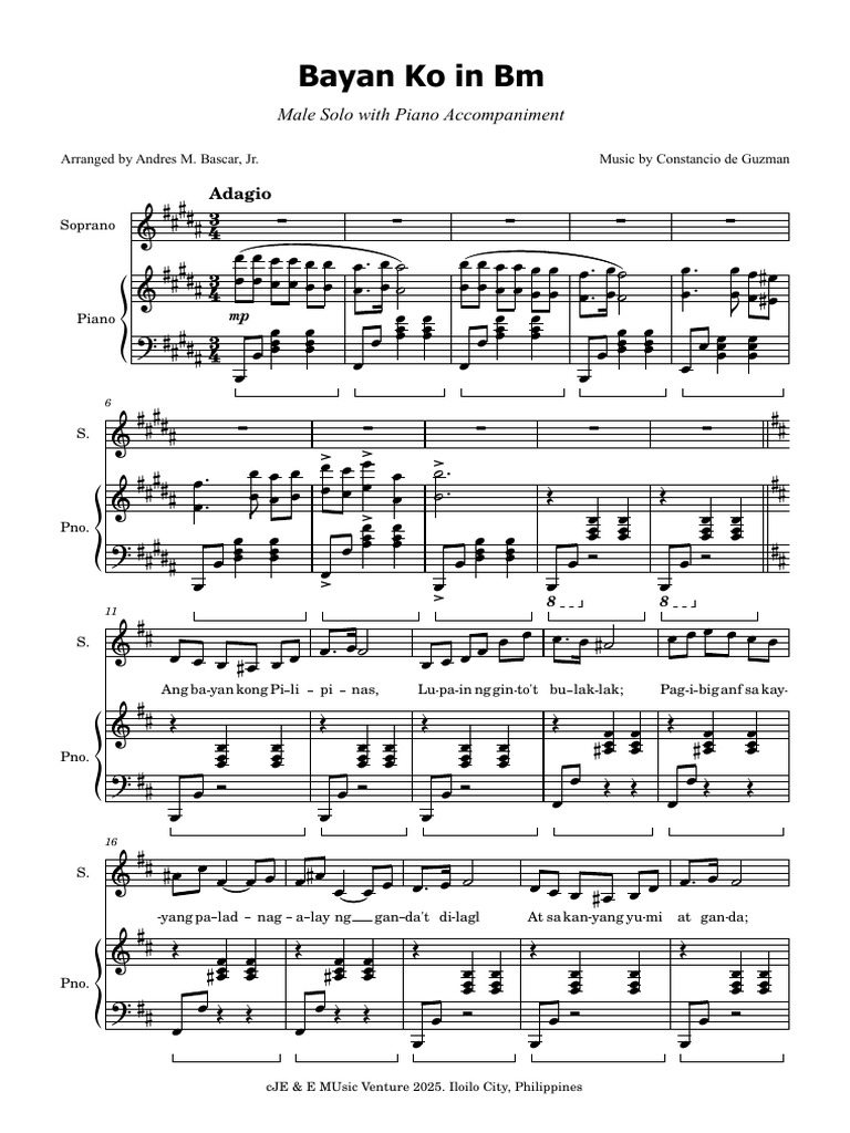 Bayan Ko Male Solo in BM | PDF
