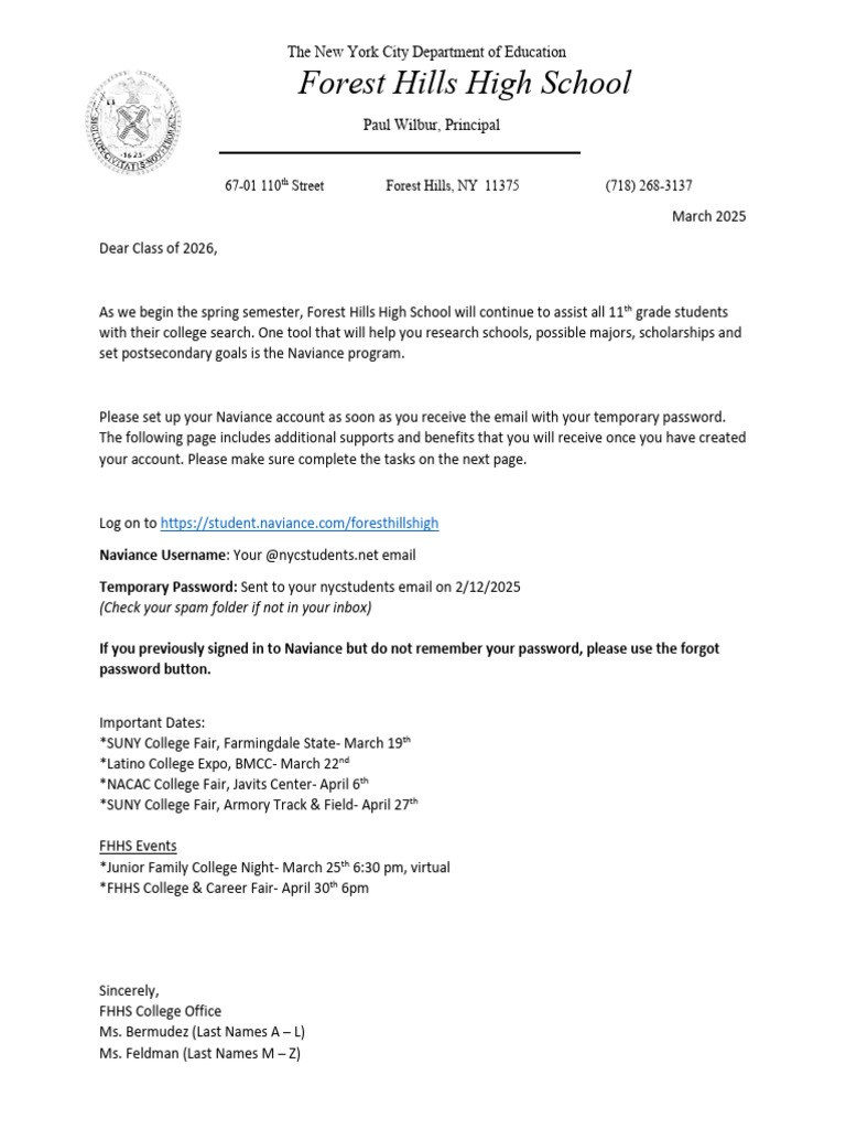 Naviance Intro Letters - Class of 2026 | PDF | Résumé | Internet