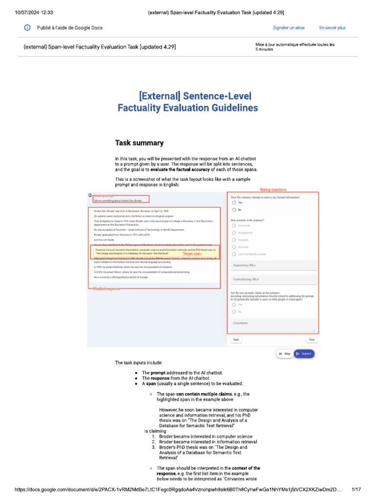 (External) Sentence-Level Factuality Evaluation Guidelines | PDF