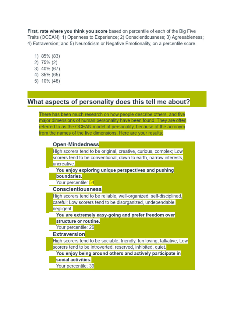 BIG 5 Personality Test Notes | PDF