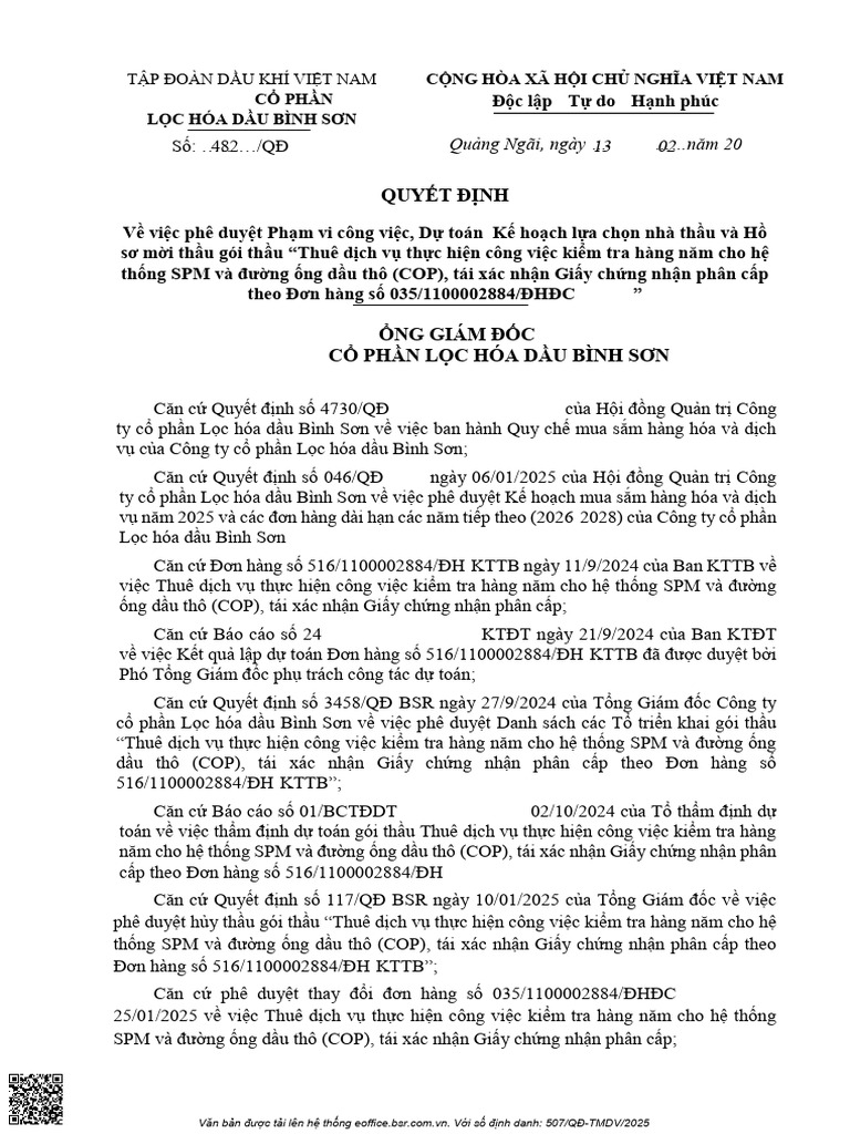 482-Qđ-bsr - QD Phe Duyet PVCV, DT, KHLCNT HSMT | PDF