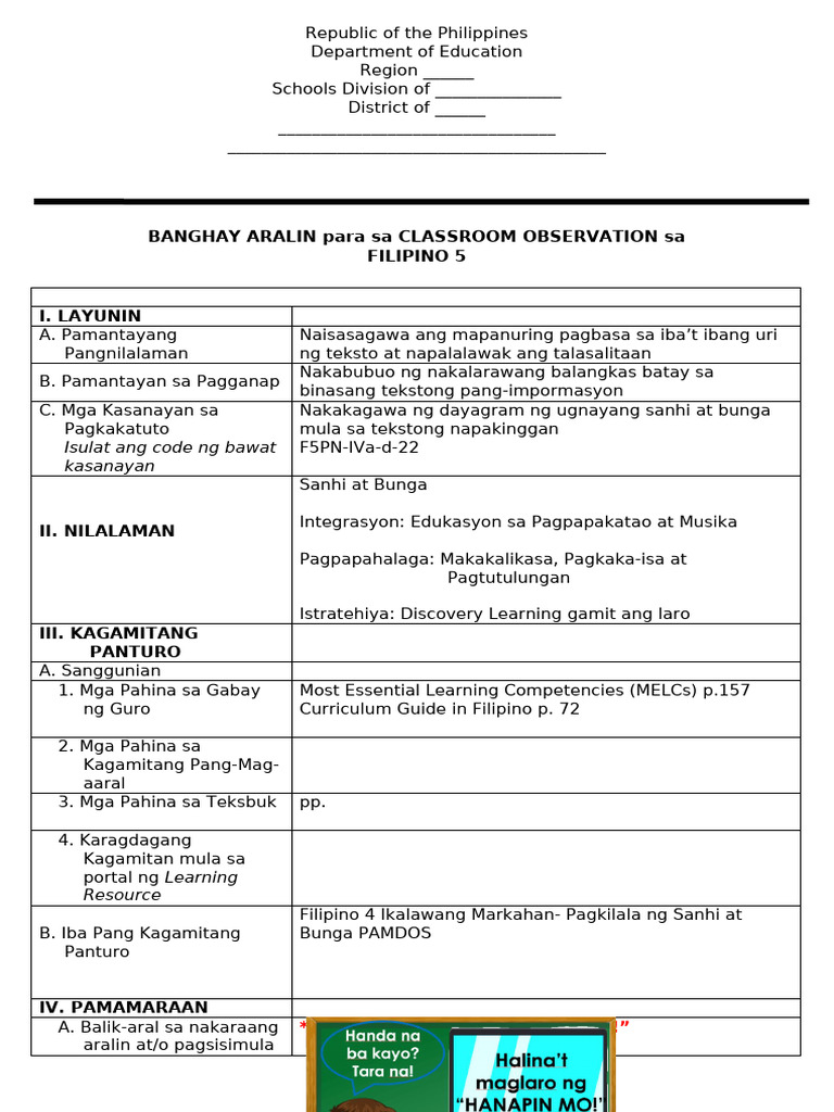 Co Lesson Plan Filipino 5 | PDF