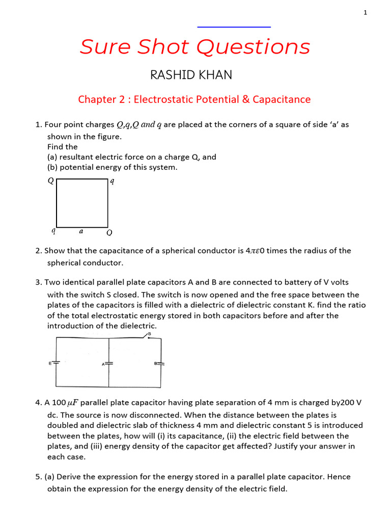 Physics Exam Prep: Electrostatics | PDF | Capacitance | Capacitor