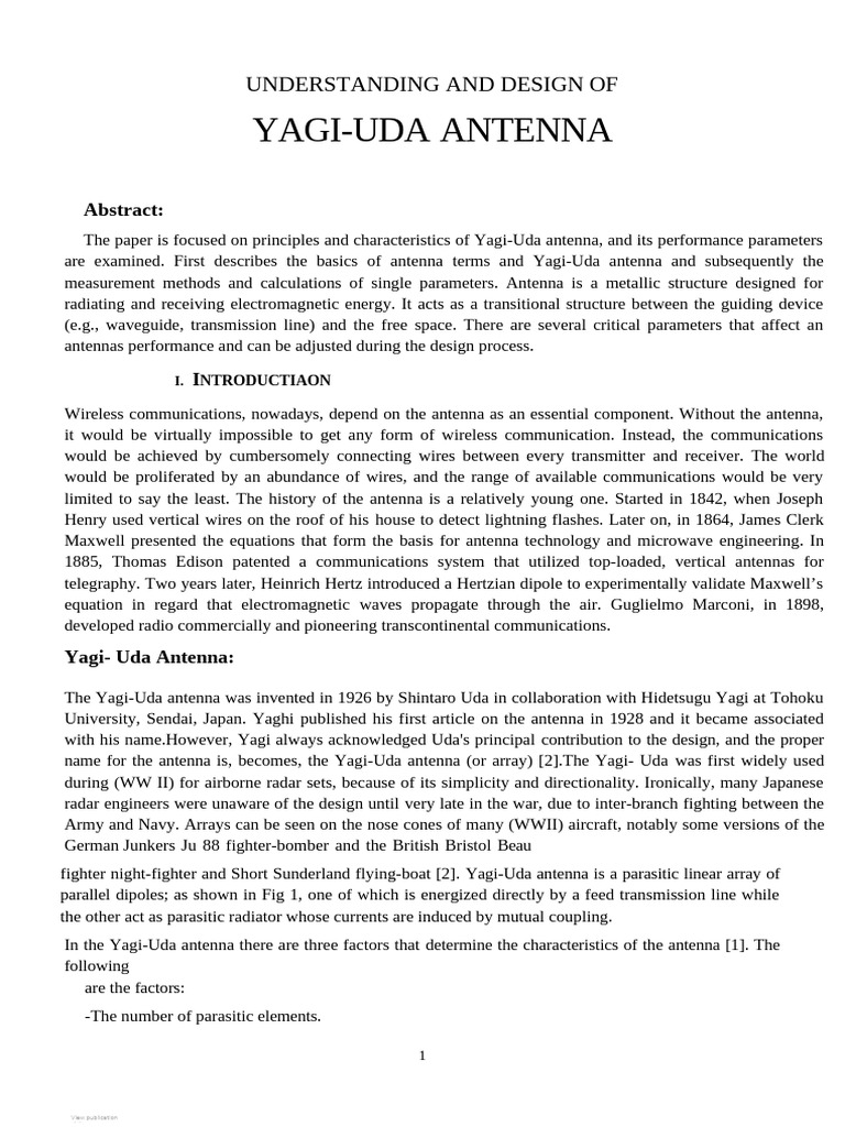 Yagi-Uda Antenna Design and Analysis | PDF | Antenna (Radio) | Physical ...