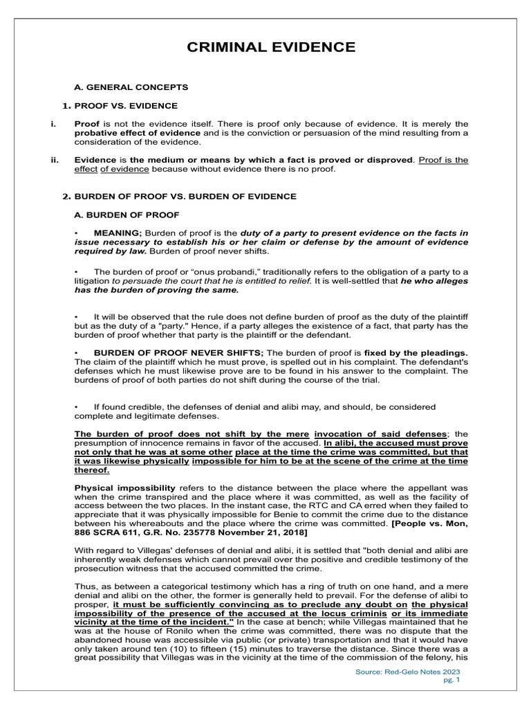Criminal Evidence | PDF | Burden Of Proof (Law) | Evidence (Law)