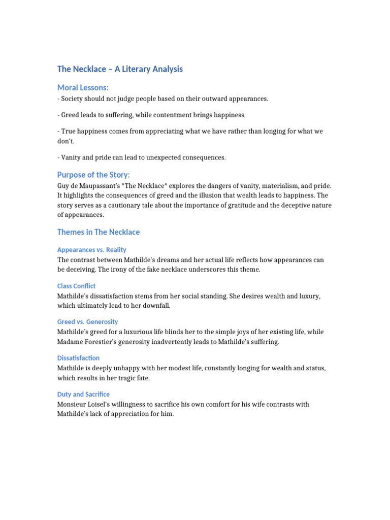 The Necklace Literary Analysis | PDF