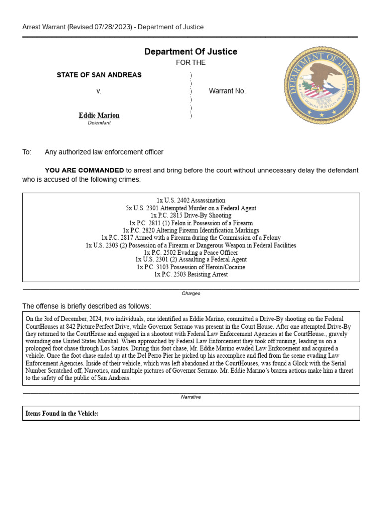 Arrest Warrant for Eddie Marino | PDF | United States Marshals Service ...