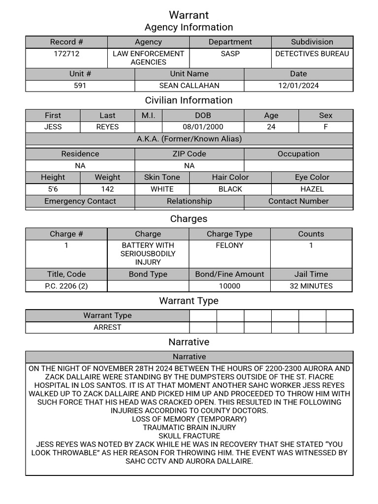 Jess Reyes Arrest Warrant | PDF | Arrest Warrant | Criminal Justice