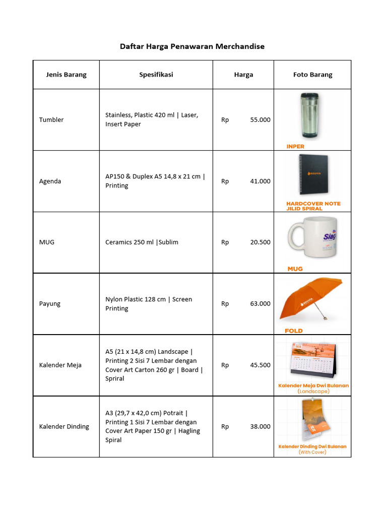 Daftar Harga Merchandise | PDF
