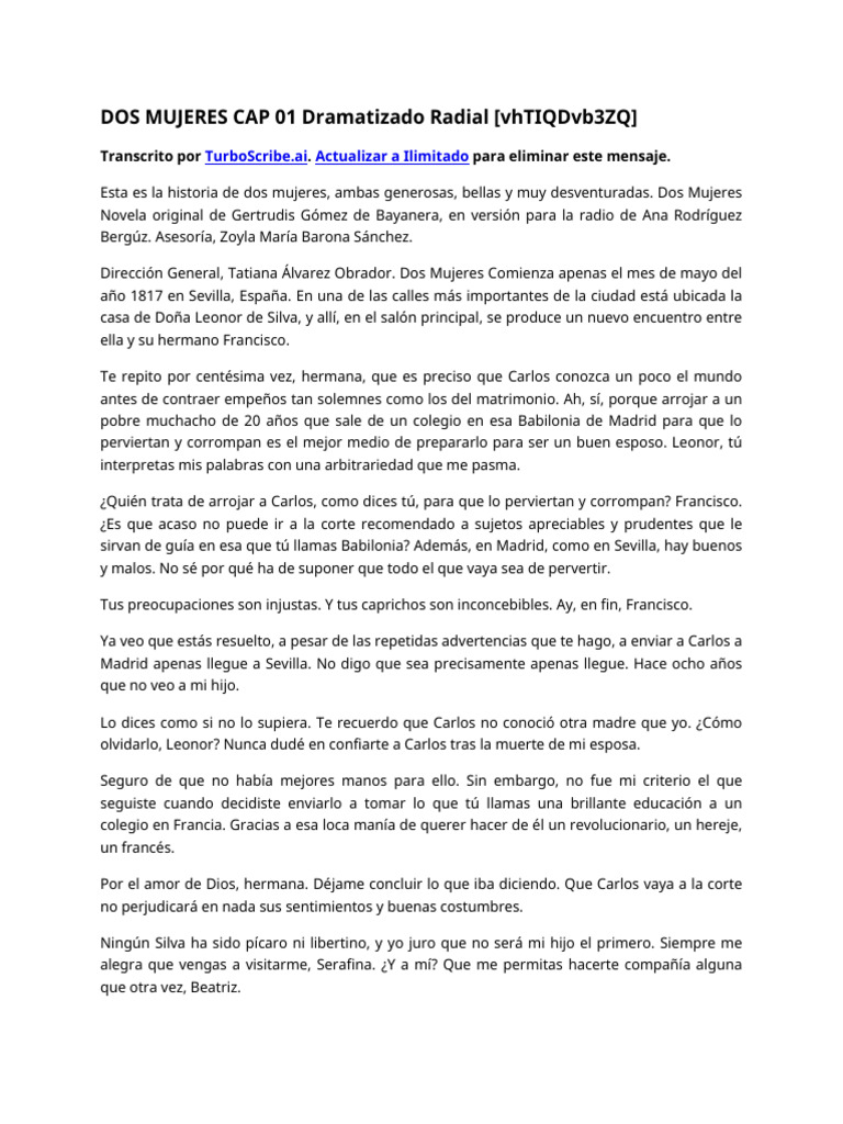 Dos Mujeres Cap 01 Dramatizado Radial [Vhtiqdvb3zq] | PDF | Amor
