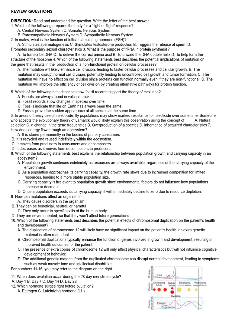 Review Questions Biology 1 2 | PDF | Menstrual Cycle | Biology