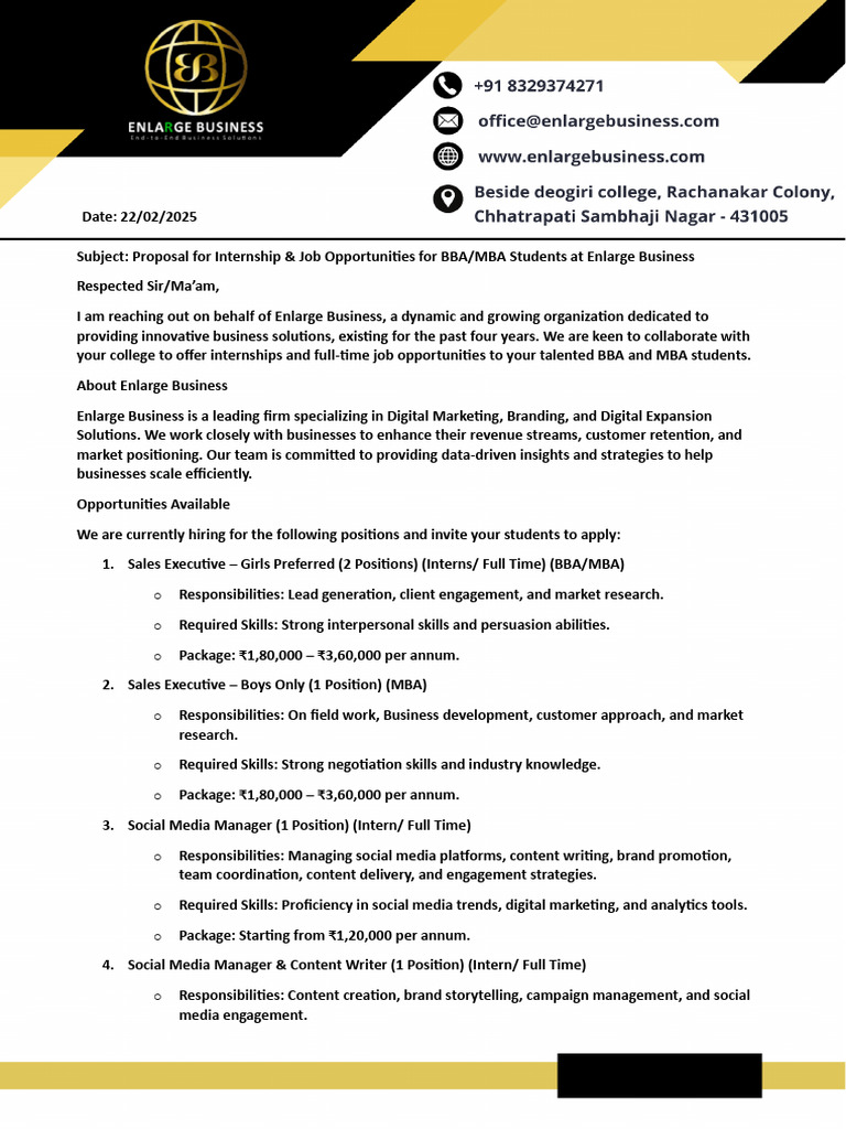 College Placement Proposal | PDF | Internship | Job Hunting