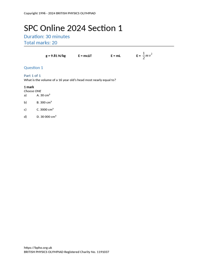 British Physics Olympiad 2024 Questions | PDF | Large Hadron Collider ...