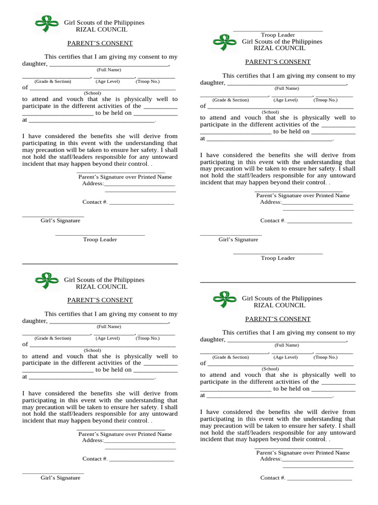 PARENTS CONSENT For Eventsactivity | PDF | Scouting | Scouting And Guiding