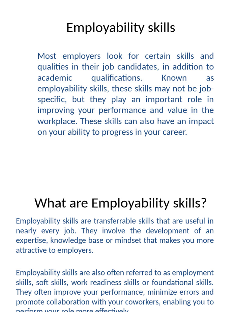 Employability Skills-Slide 1 | PDF | Skill | Communication