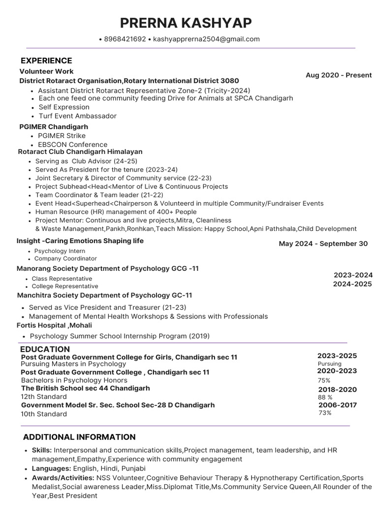 Prerna Kashyap Resume - 20250227 - 151754 - 0000 | PDF | Clubs And ...