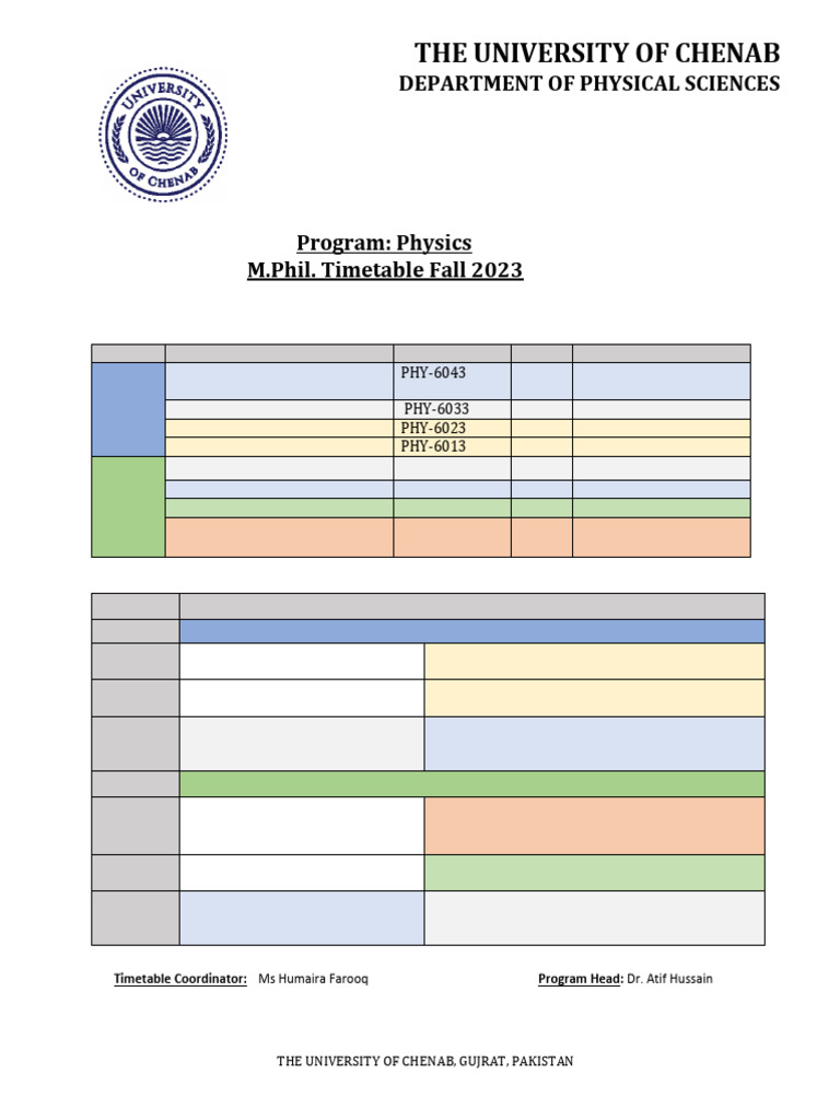 Timetable Physics Fall 2023 (MPhil) | PDF | Physics | Scientific Theories