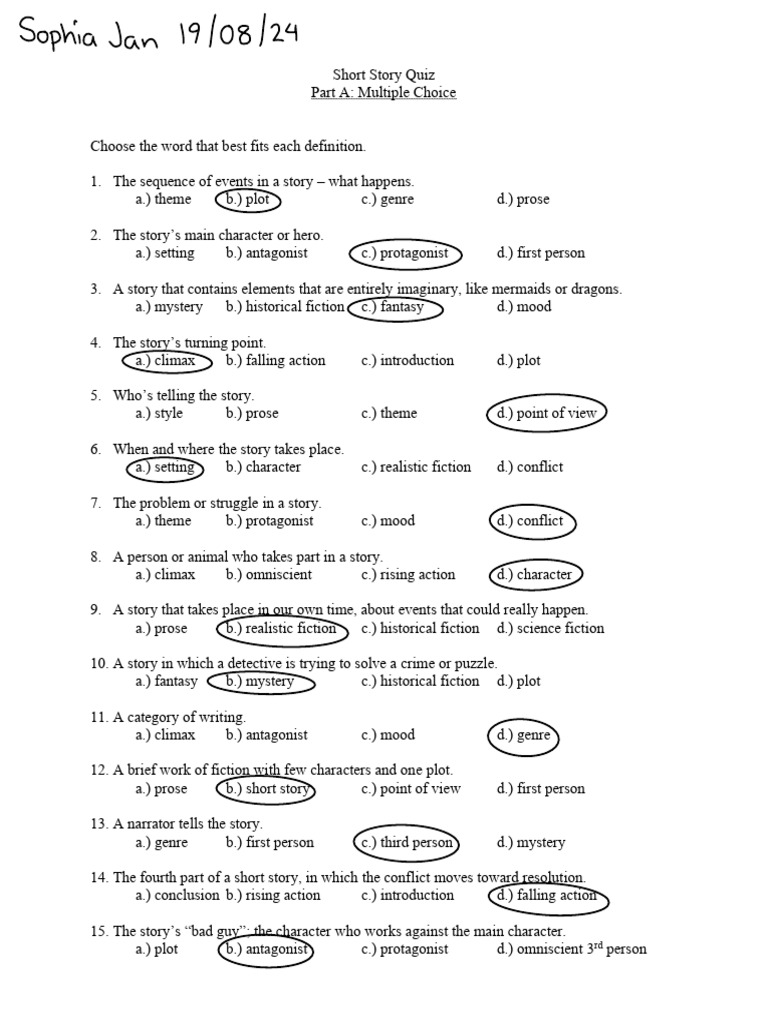 Short Story Quiz Ans | PDF | Narration