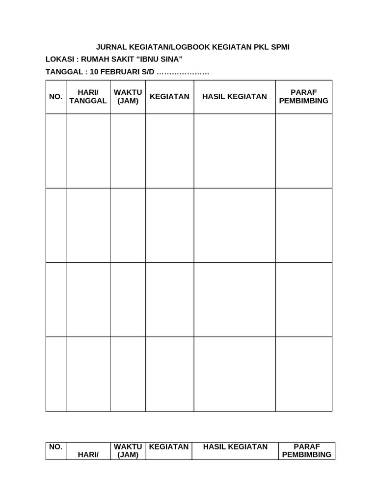 Pkl Logbook Rumah Sakit Ibnu Sina Pdf