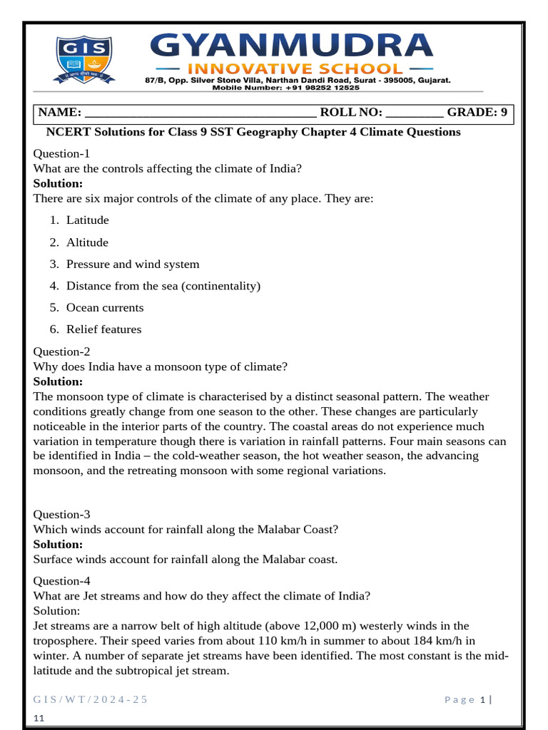 Geography Grade 9 Solutions | PDF | Monsoon | Rain
