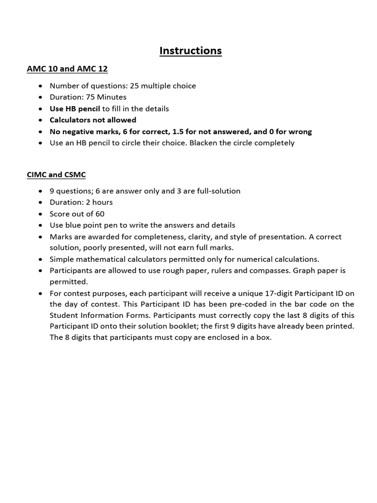 AMC, CIMC, CSMC Instructions | PDF