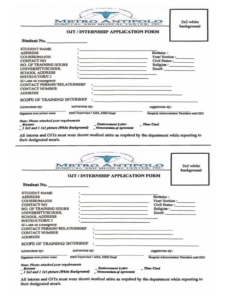 MAHMC Intern Application Form - Copy | PDF