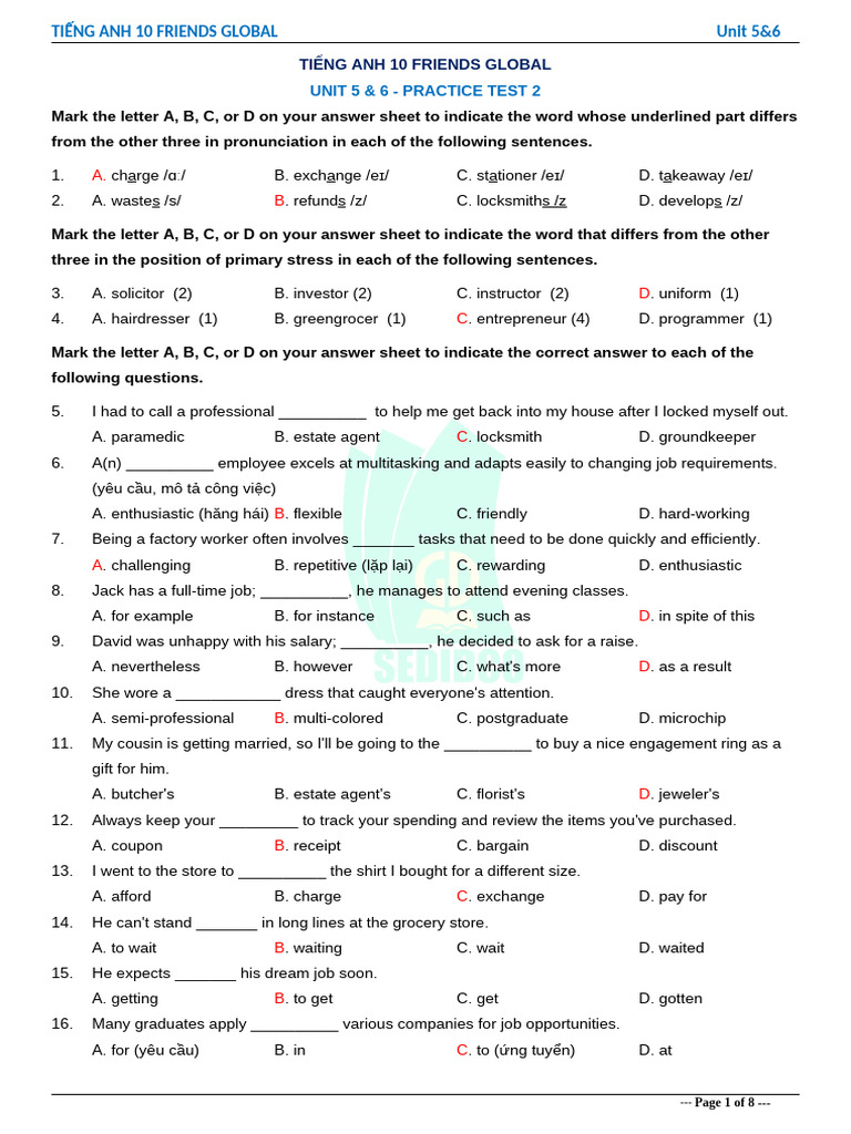Friends Global 10 - Unit 5&6 - Test 2 | PDF | Salary