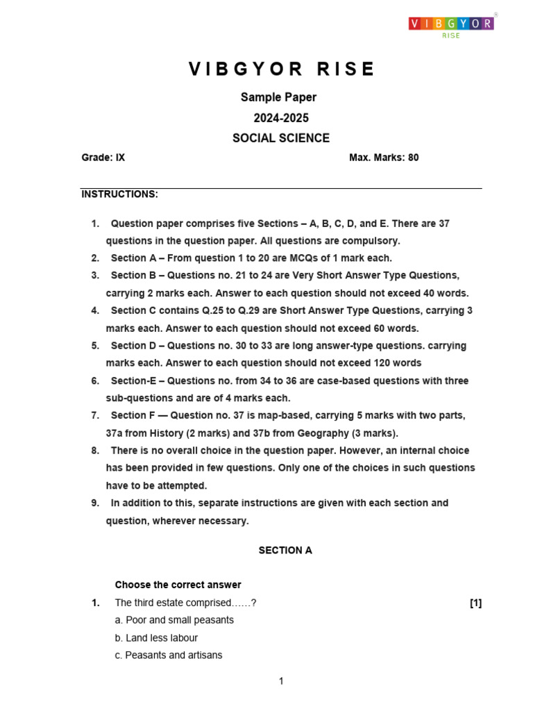 Grade IX Social Science Sample Paper | PDF | Legislature | Democracy