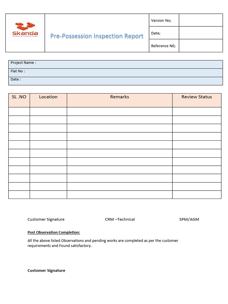 Pre Possession Report | PDF