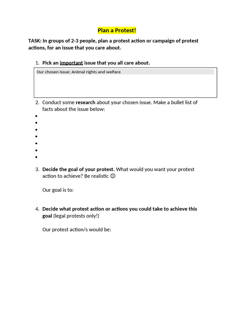 1a. Plan A Protest - Task | PDF