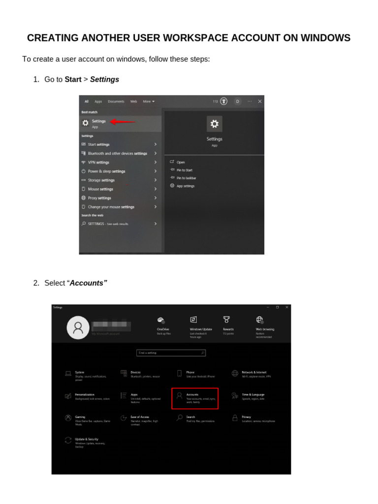 CREATION OF USER WORKSPACE ACCOUNT ON WINDOWS FOR WFH - Documentation | PDF
