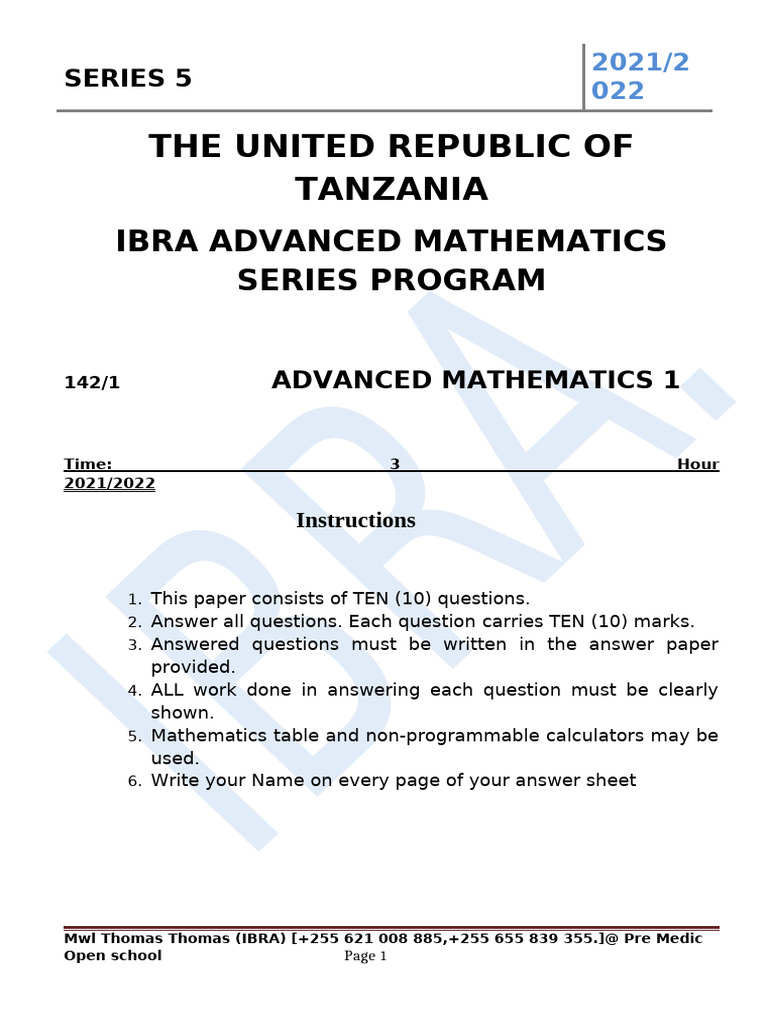 Adv Math 1-S 05-2021-2022-IBRA.... | PDF | Mathematics