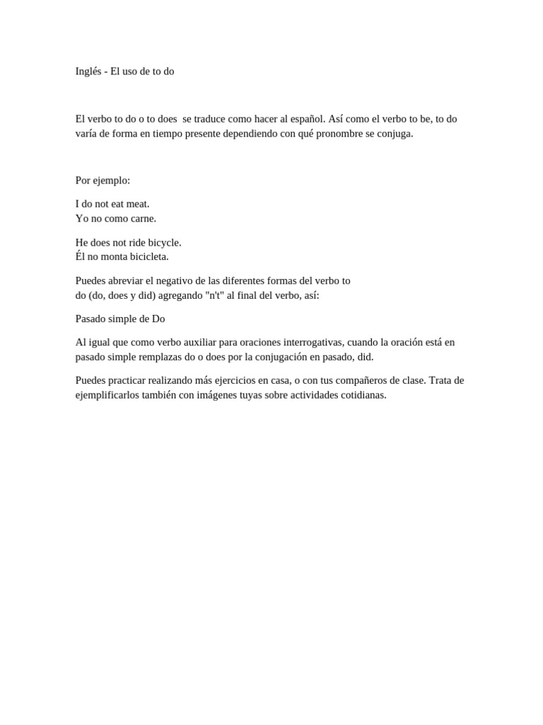Inglés - El Uso de To Do | PDF