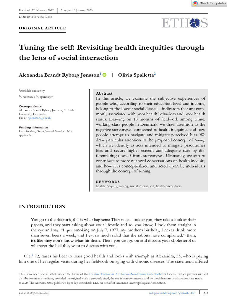 Ethos - 2023 - Jønsson - Tuning the self Revisiting health inequities through the lens of social ...