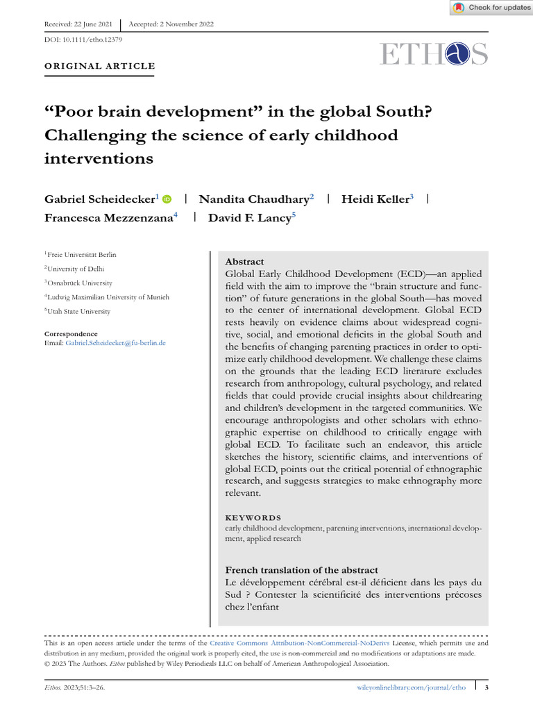 Ethos - 2023 - Scheidecker - Poor brain development in the global South Challenging the science ...