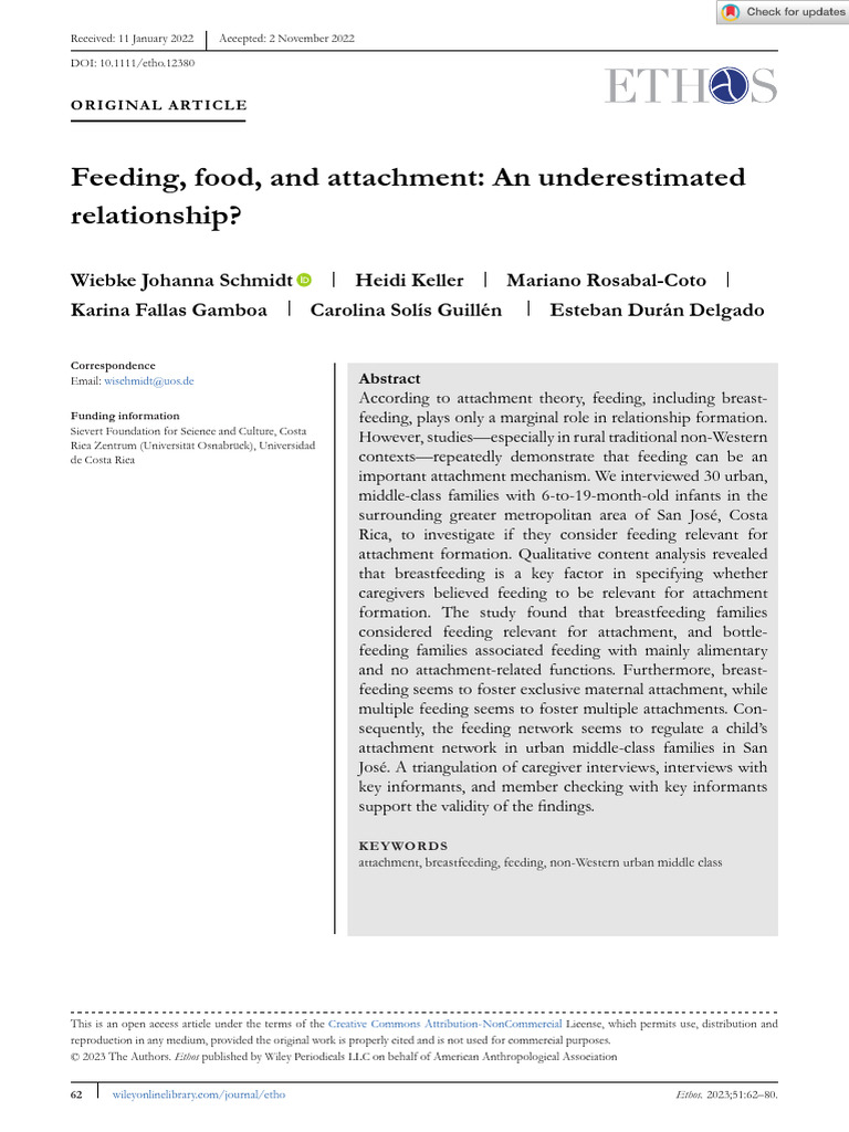 Ethos - 2023 - Schmidt - Feeding food and attachment An underestimated relationship | PDF ...
