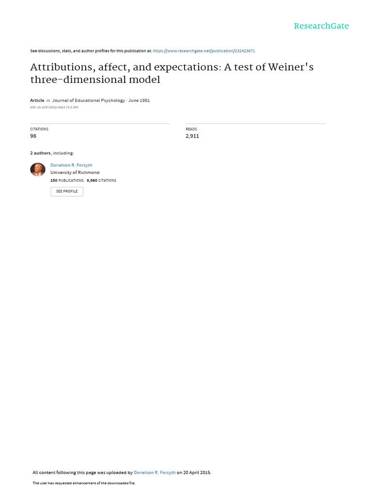 Attributions Affect and Expectations A Test of Wei | PDF | Analysis Of ...