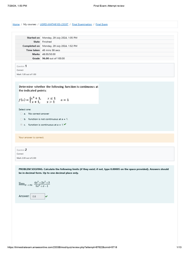 Final Exam - Attempt Review Calcu 2333 | PDF