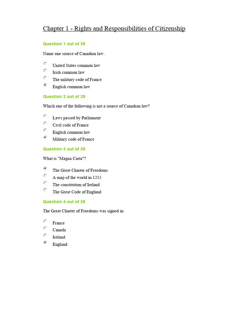 Canadian Citizenship Rights & Responsibilities | PDF | Magna Carta | Canada