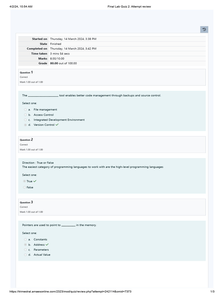 Final Lab Quiz 2 Attempt Review Comprog Pdf Pointer Computer Programming Method
