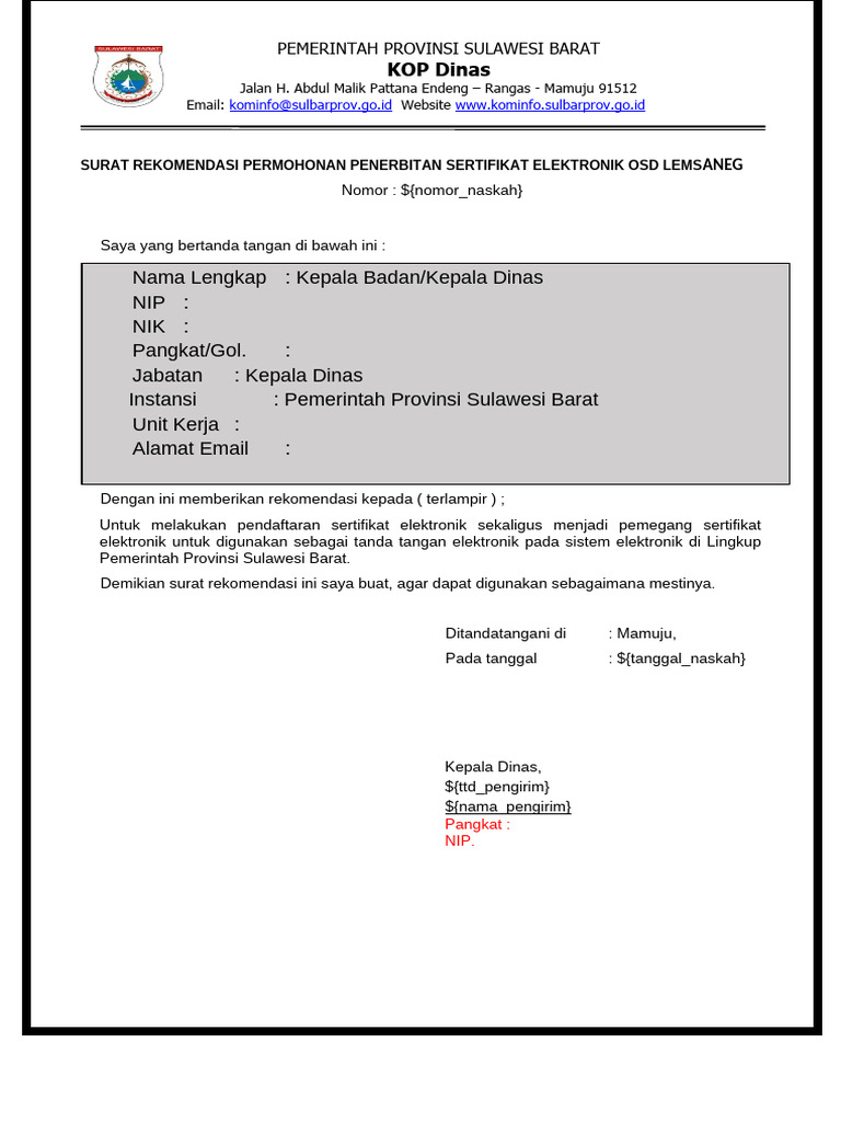 Form Rekomendasi Kolektif OPD | PDF