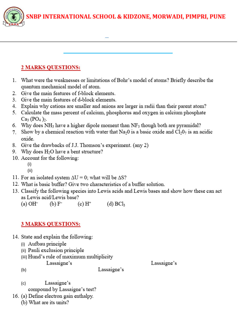 Chemistry Revision Questions-1 | PDF | Periodic Table | Distillation
