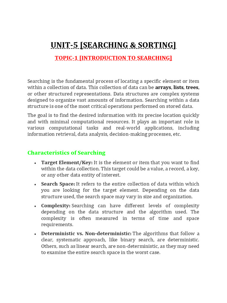 UNIT-5 SEARCHING & SORTING TECHNIQUES NOT COMPLETED (1) | PDF | Time Complexity | Computer Science