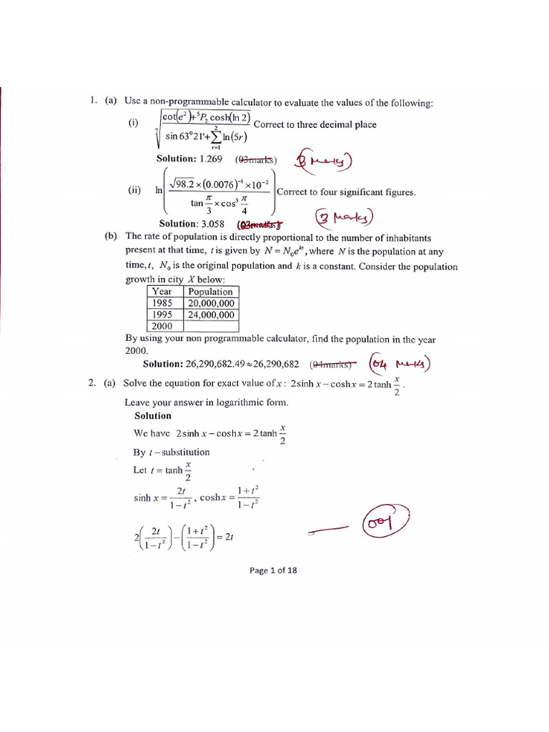 142 - Advanced Mathematics 1 Marking Scheme | PDF