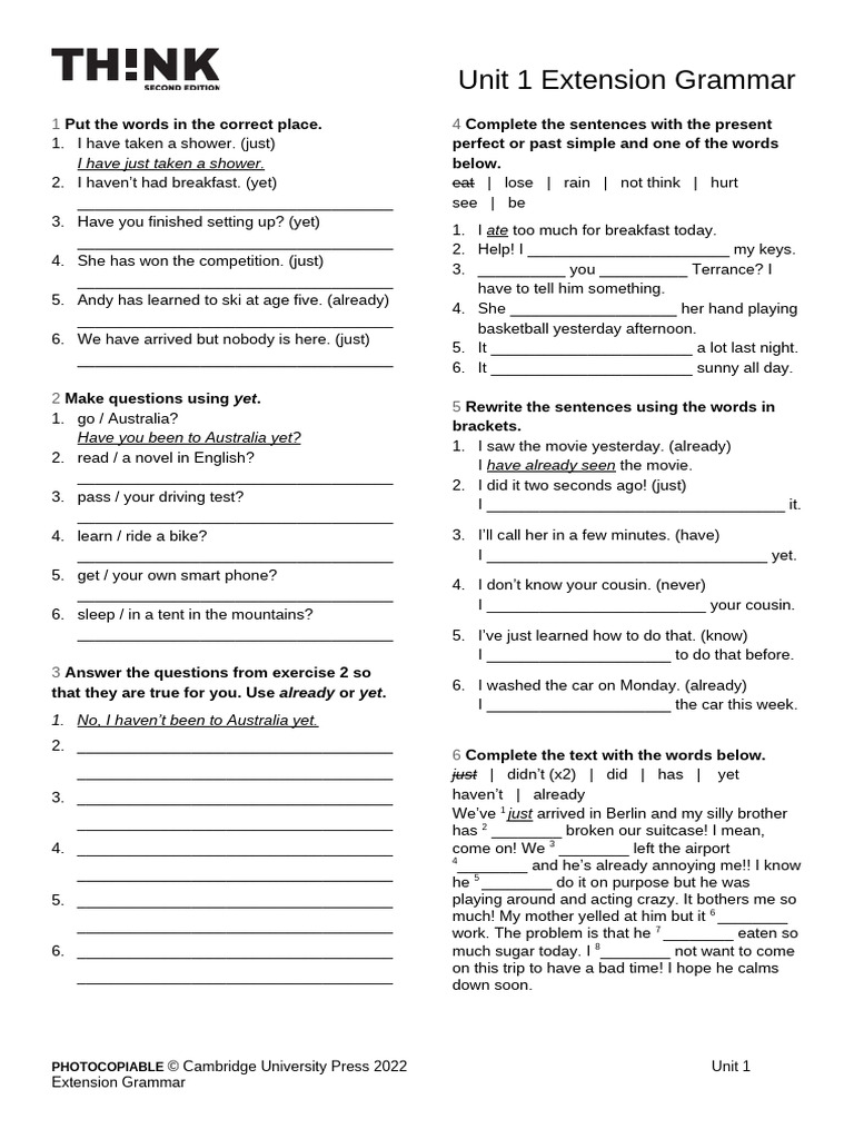 Thk2e_BrE_L2_Grammar_Extension_Unit_1 | PDF